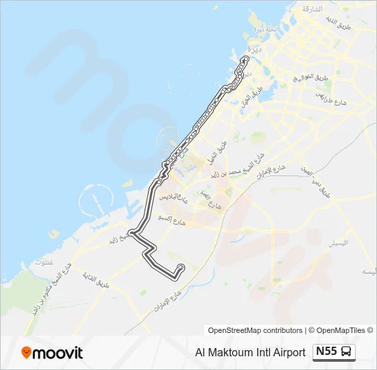 طريقN55: الجداول والمواقف والخرائط - Al Maktoum Intl Airport (محدث)