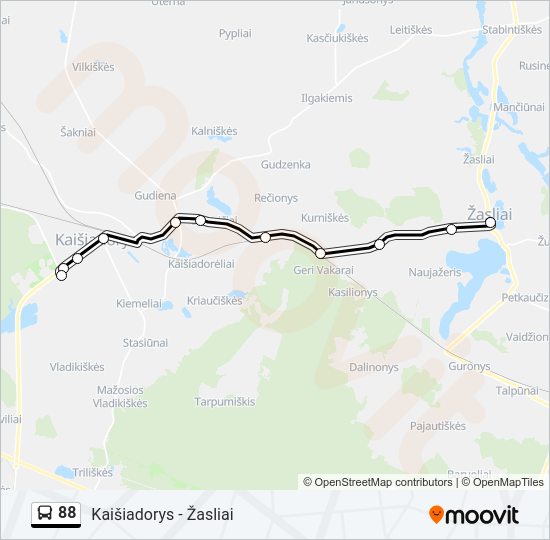 88 maršrutas: tvarkaračiai, sustojimai ir žemėlapiai - (Atnaujinta)